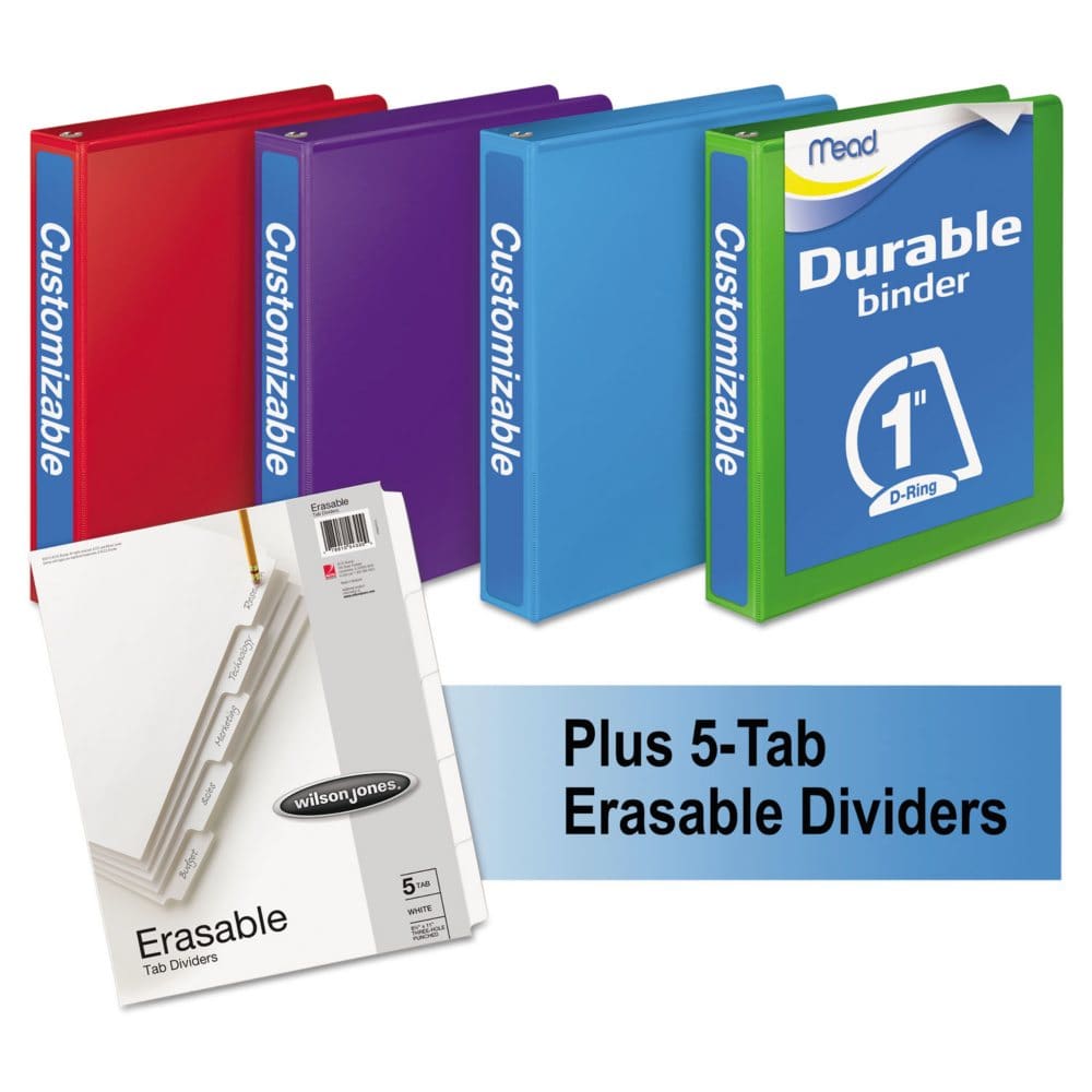 Mead - D-Ring View Binders Plus Pack, 1" Cap, 250 Sheets, Assorted Colors - 4/Carton | ShelHealth
