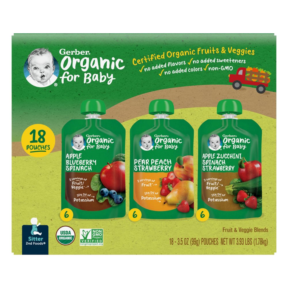 Gerber Organic 2nd Foods Pouch Variety Pack, 3.5 oz., 18 ct. | ShelHealth