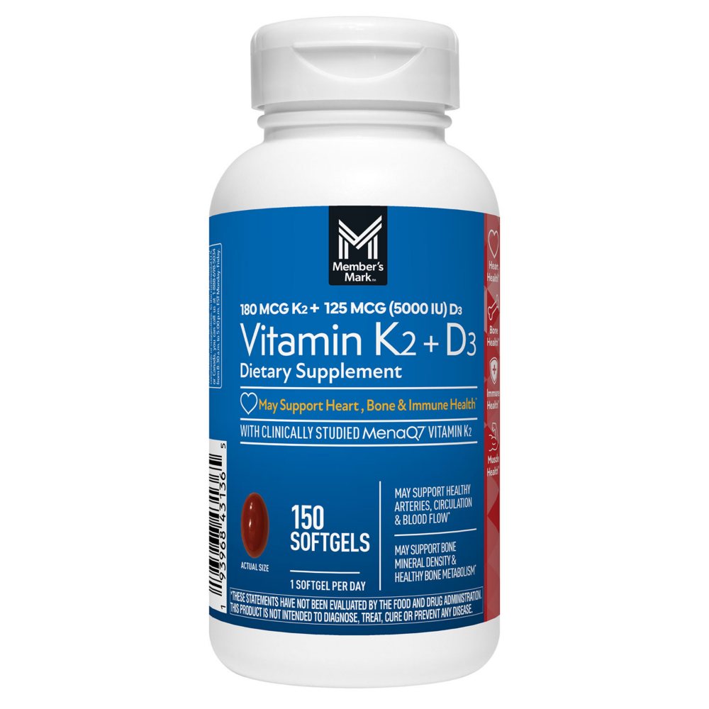 Member's Mark Vitamin K2 + D3 Softgels, 150 ct. | ShelHealth