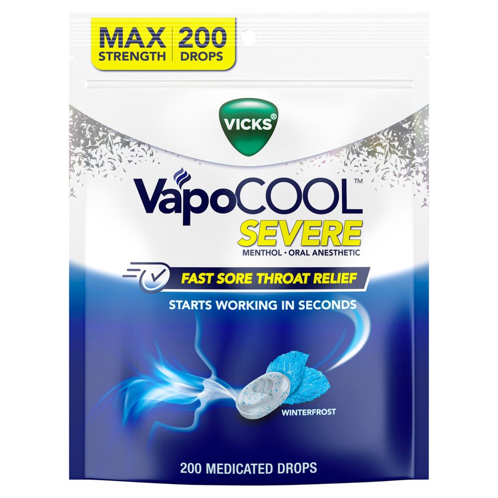 Vicks VapoCool Severe Max Strength Medicated Sore Throat Drops, 200 ct ...