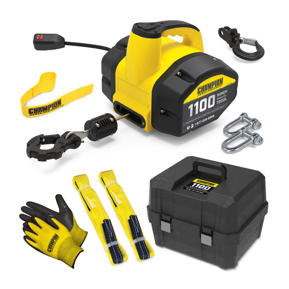 Champion 1100 lb. Portable 120-Volt Electric Winch Kit with Pulling and ...