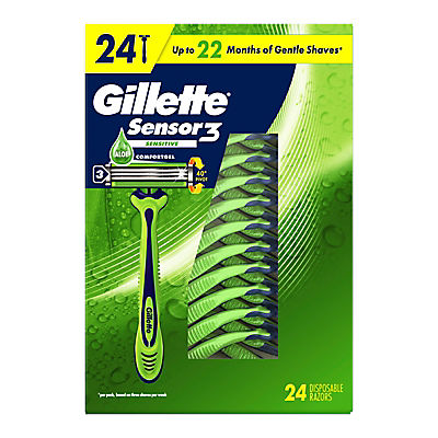 Gillette Sensor3 Sensitive Men's Disposable Razor, 24 ct. | ShelHealth