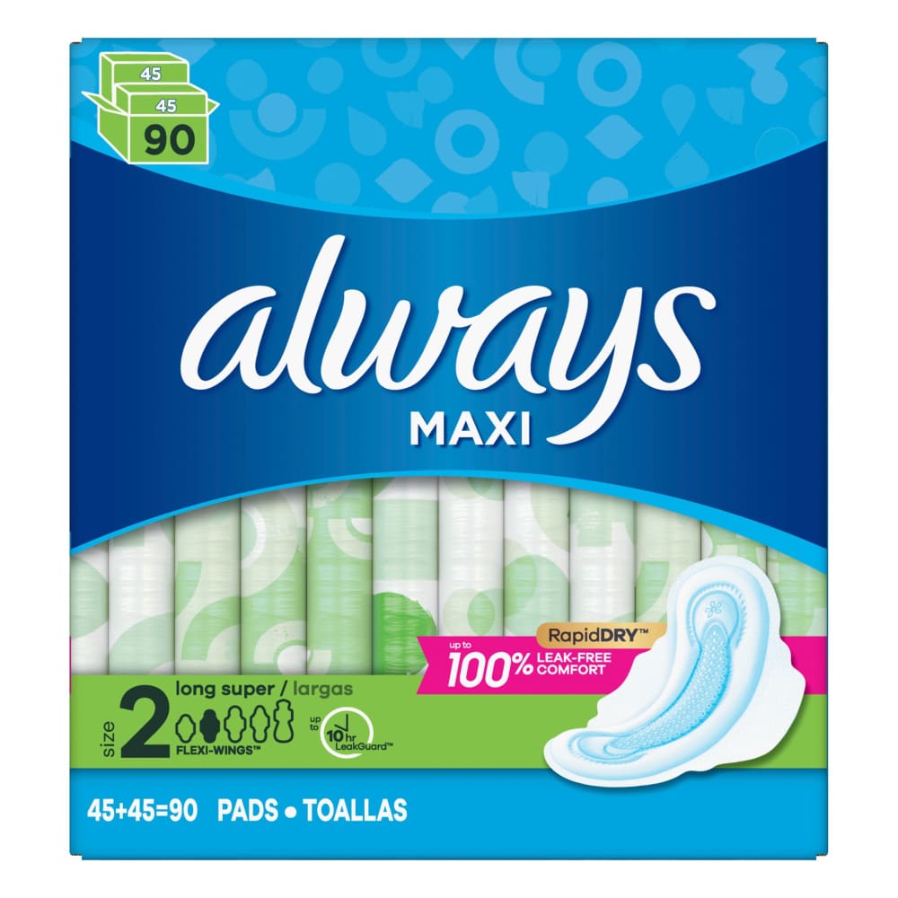 Always Long and Super Maxi Pads with Flexi-Wings Multipack, 90 ct ...