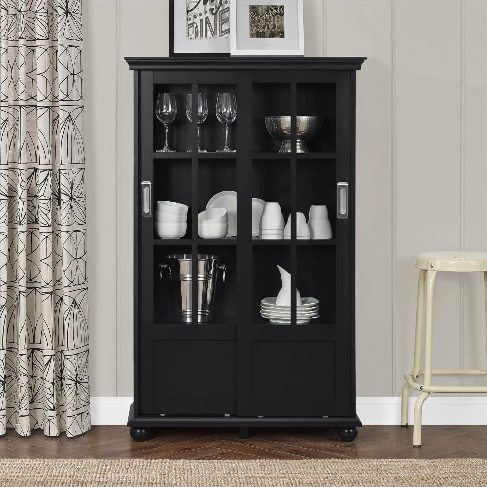 Ameriwood Home Aaron Lane Bookcase with Sliding Glass Doors - Black ...