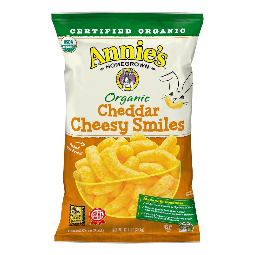 Annie's Organic Cheddar Cheesy Smiles, 12.5 oz. | ShelHealth