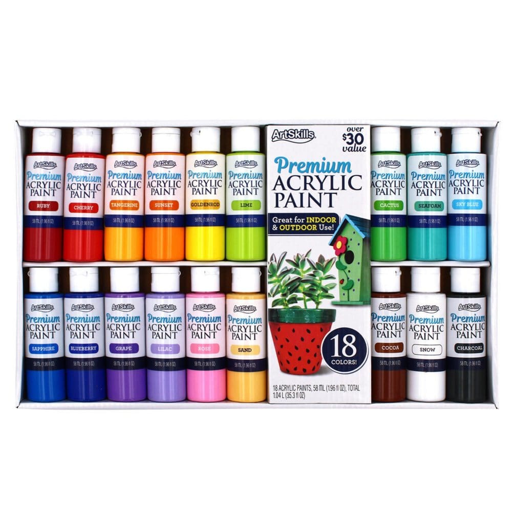 ArtSkills Premium Acrylic Paint Bottles Art Set, 18 Colors | ShelHealth