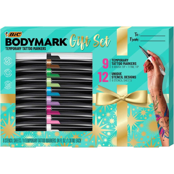 BIC BodyMark Temporary Tattoo Kit, 9 Markers & 6 Stencil Sheets ...