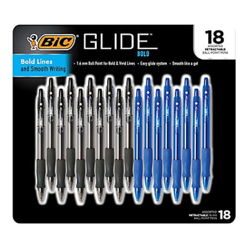 Bic Glide Bold Retractable Ball Pen, 18 ct. - Blue and Black | ShelHealth