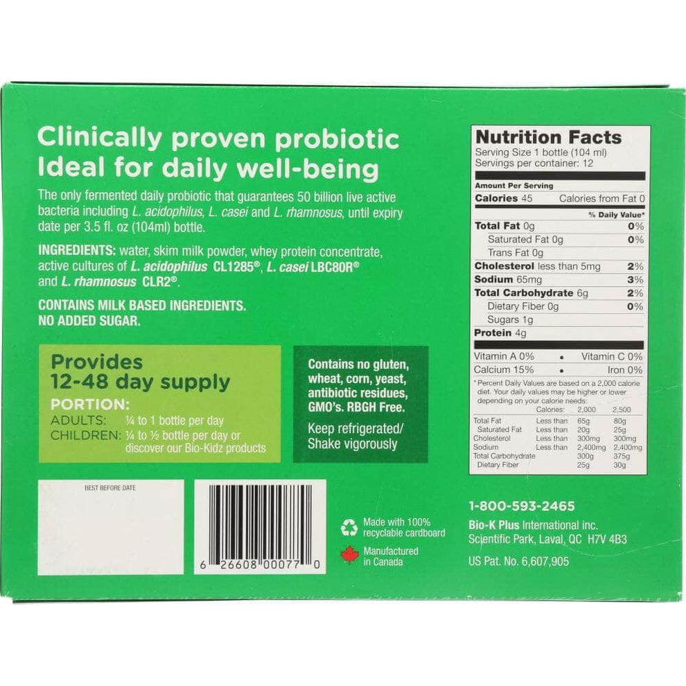 Bio K Plus Fermented Dairy Probiotic Original 12 Pack, 42 oz | ShelHealth