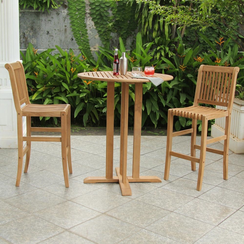 Cambridge Casual Laguna Teak 3-Piece Bar Height Bistro Set | ShelHealth