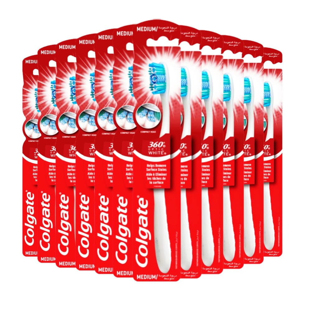 Colgate 360 Optic White Full Head Toothbrush, Medium , 12 Pack | ShelHealth