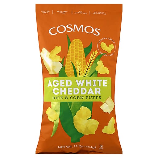 COSMOS CREATIONS: Aged White Cheddar Rice and Corn Puffs, 16 oz (Case ...