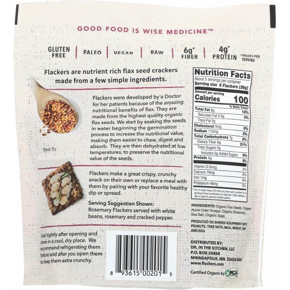 Doctor In The Kitchen Flackers Flax Seed Crackers Rosemary, 5 oz (Case ...