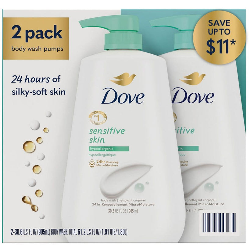 Dove Sensitive Skin Hypoallergenic Body Wash (30.6 fl. oz., 2 pk ...