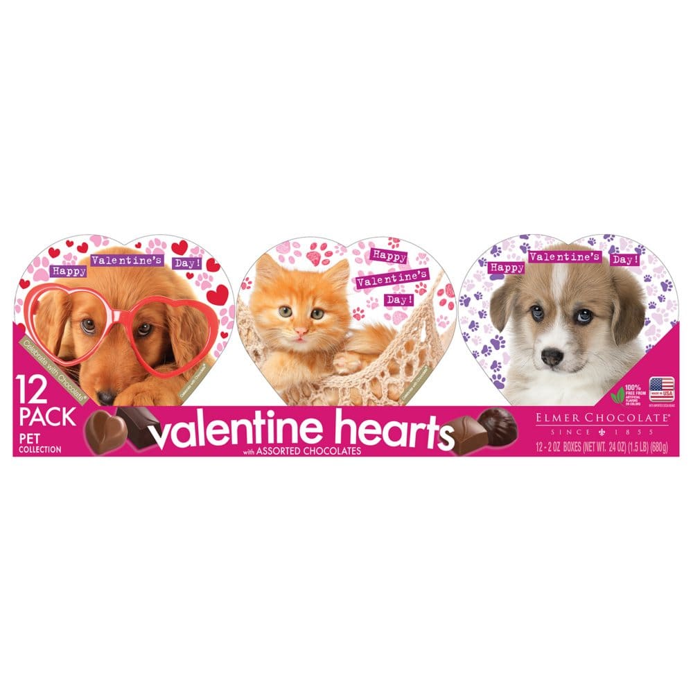 Elmer Chocolate Assorted Chocolate Pet Valentine Hearts (12 ct ...
