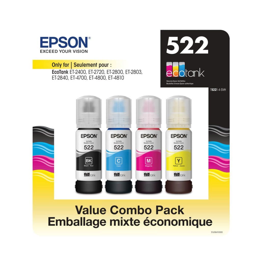 Epson T522 Black and Color Ink Bottles, Club Pack | ShelHealth