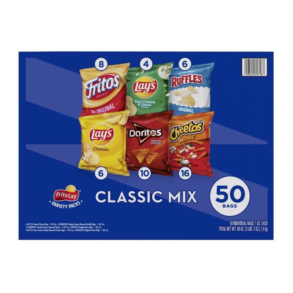 Frito Lay Variety Pack of Snacks and Chips, Classic Mix, 50 ct ...