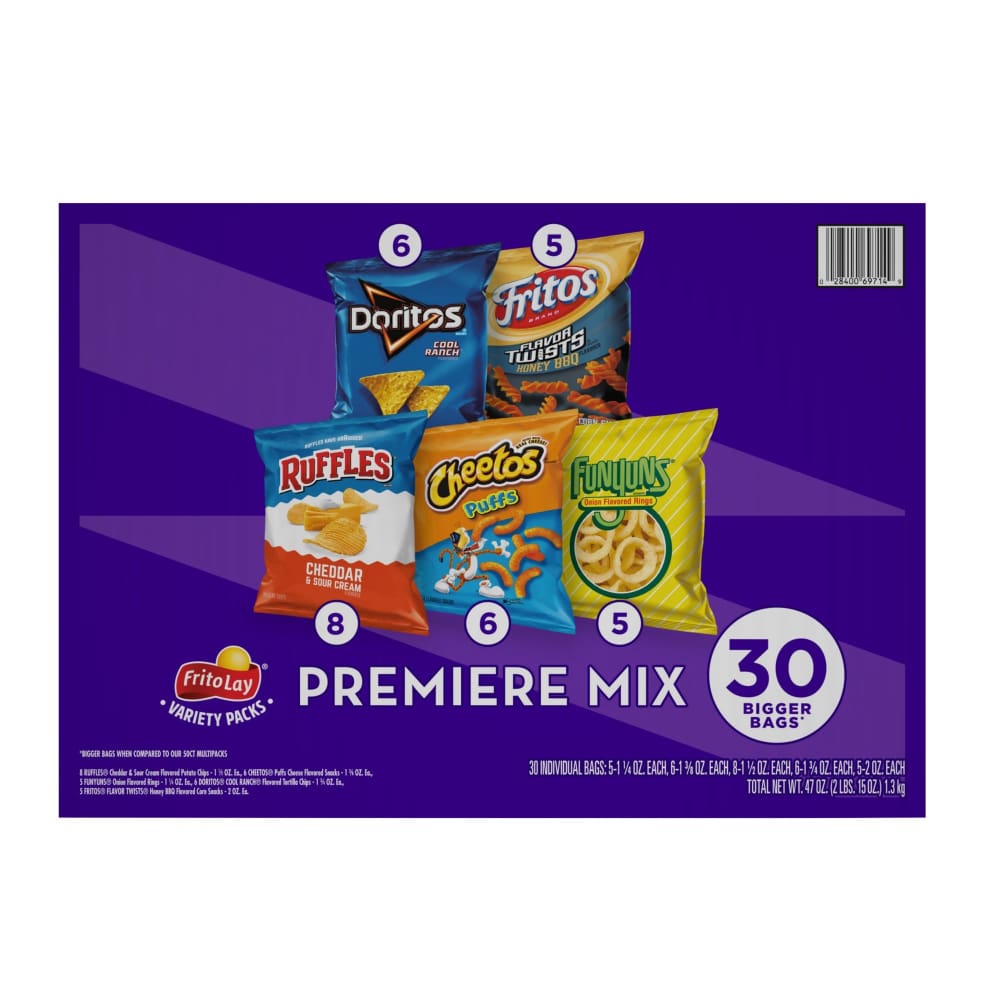 Frito Lay Variety Pack of Snacks and Chips, Premiere Mix, 30 ct ...