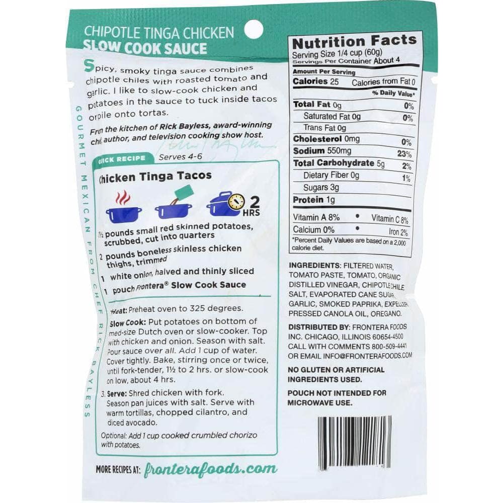 Frontera Chipotle Tinga Chicken Slow Cook Sauce, 8 oz (Case of 4 ...