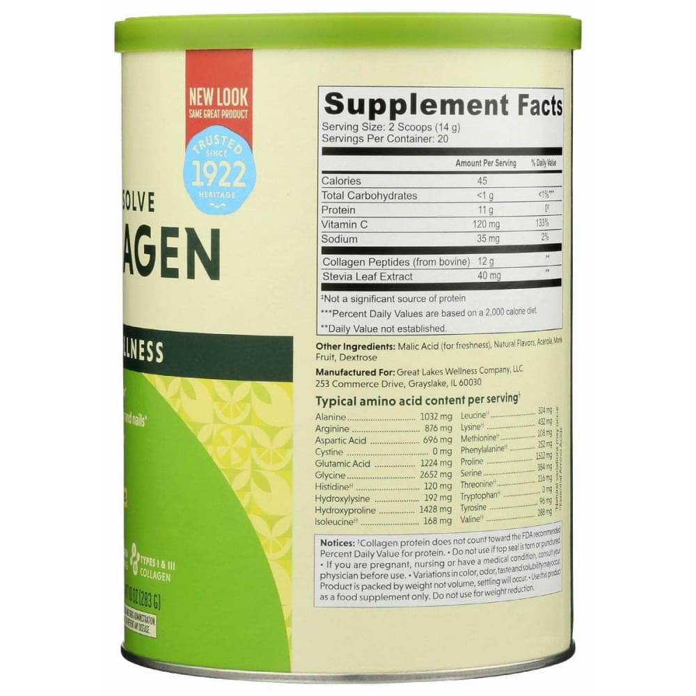 GREAT LAKES: Collagen Powder Lemon Lim, 10 oz | ShelHealth