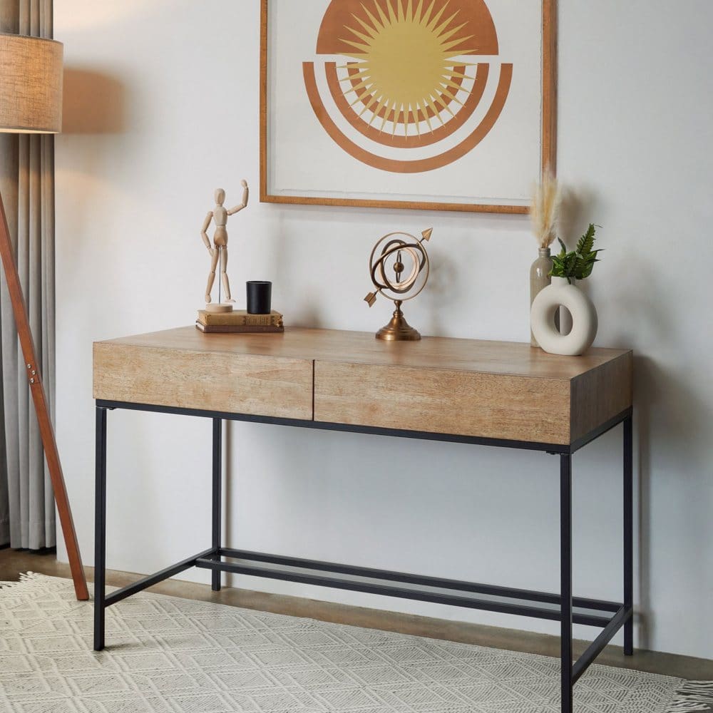 Halston 47" Minimalist Solid Wood Writing Desk With Drawers | ShelHealth