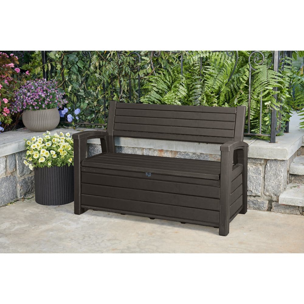 Keter Hudson Plastic Storage Bench, Non-Brushed Brown | ShelHealth
