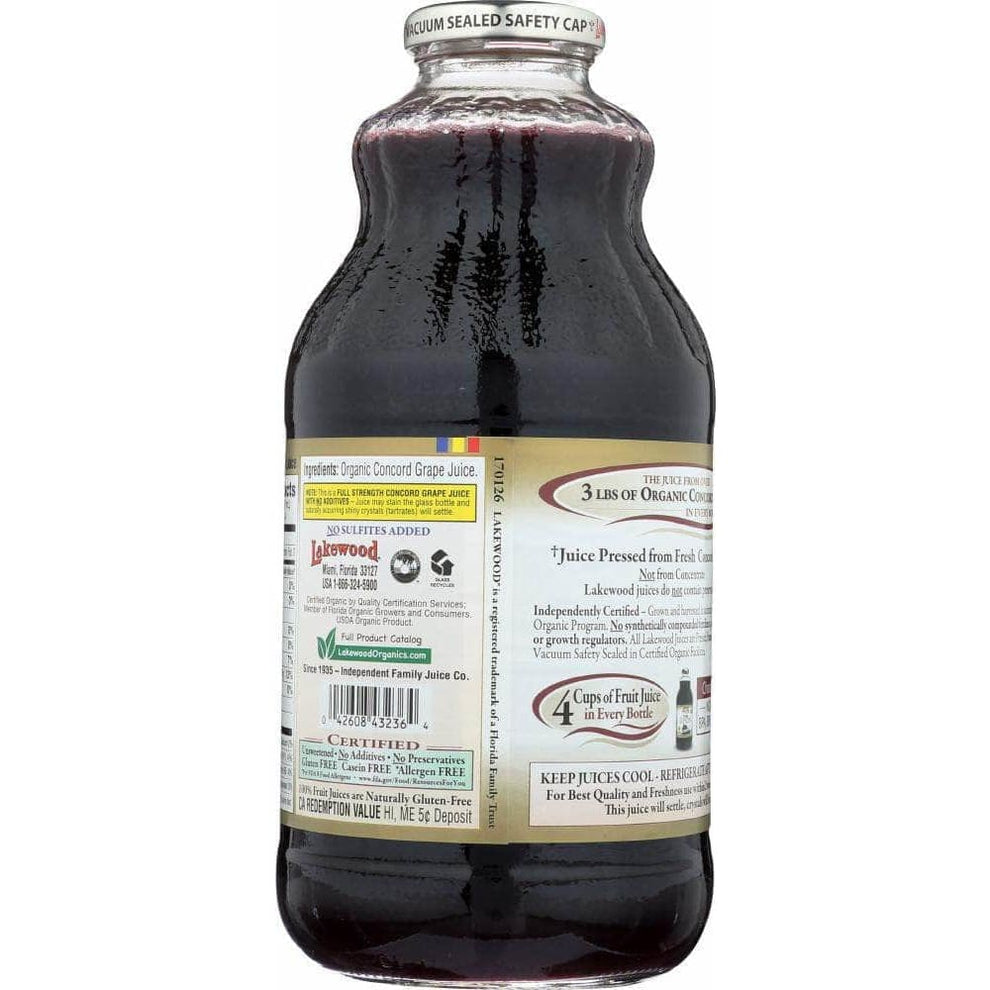Lakewood Organic Pure Concord Grape Juice, 32 oz (Case of 2) | ShelHealth
