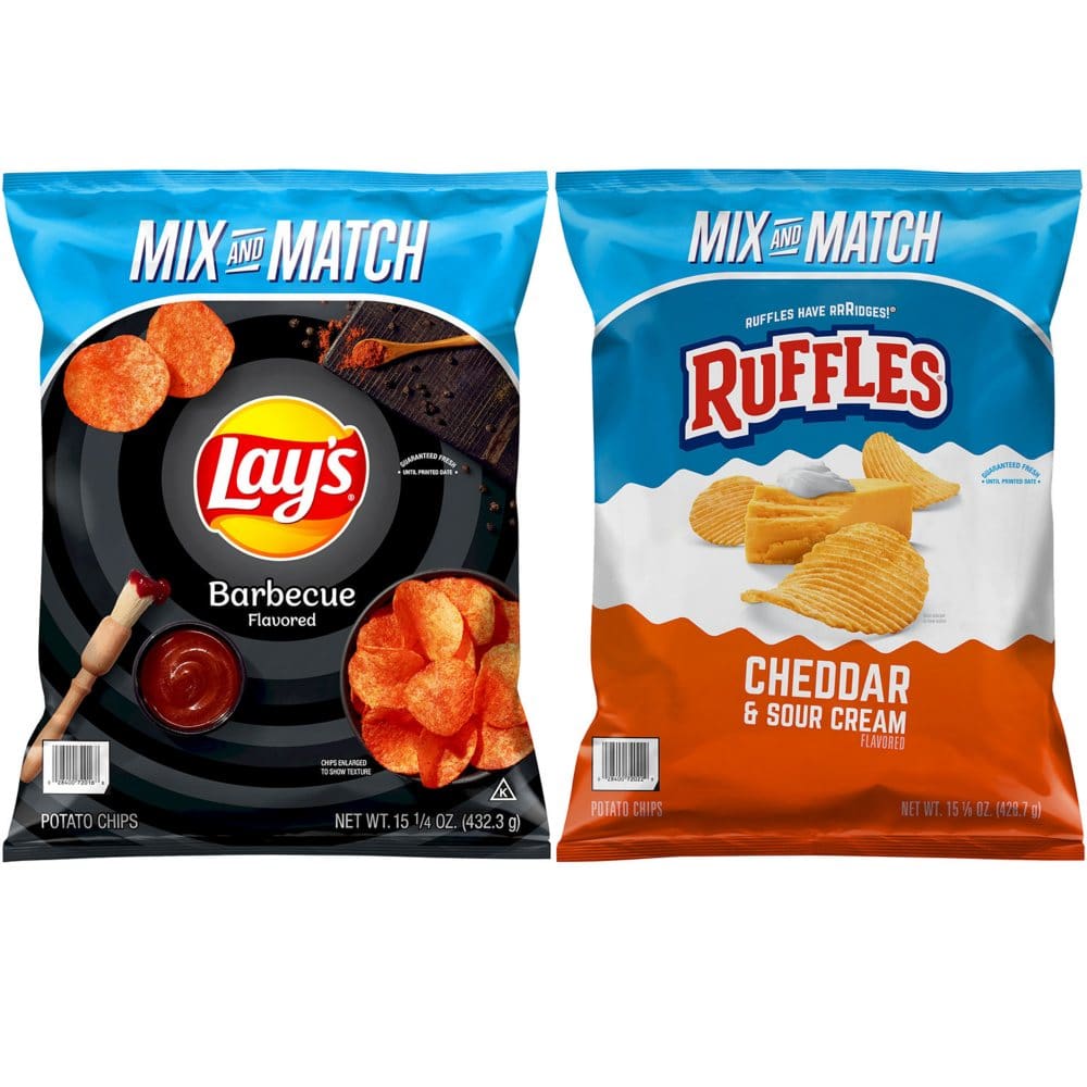 Lay's Barbecue and Ruffles Cheddar & Sour Cream Potato Chips Bundle (2 ...