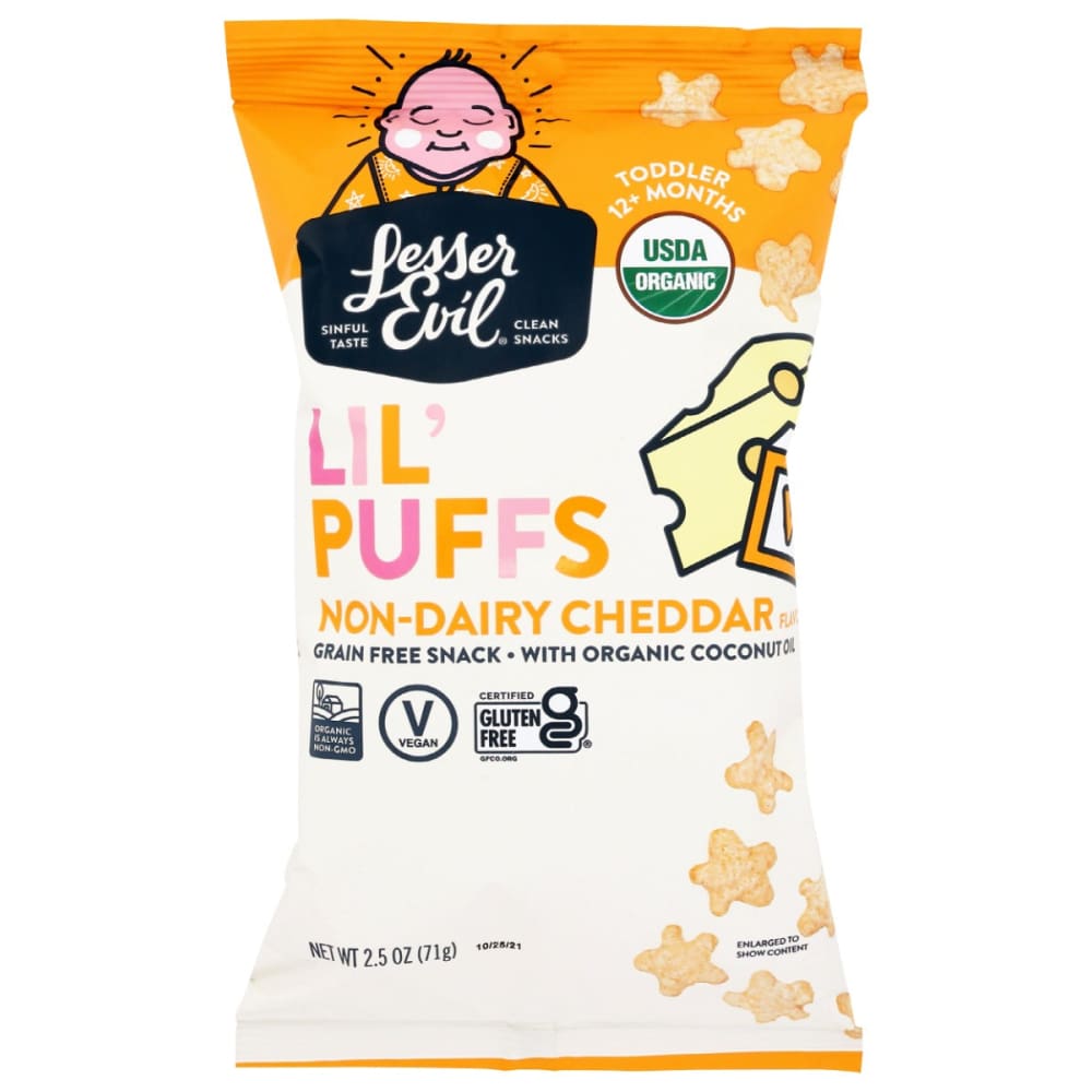 LESSER EVIL: Lil Puffs White Cheddar, 2.5 oz (Pack of 5) | ShelHealth