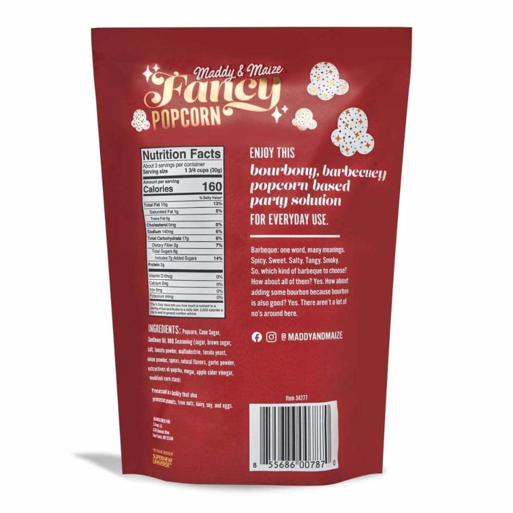 MADDY & MAIZE: Bourbon Bbq Popcorn, 3.5 oz (Case of 4) | ShelHealth