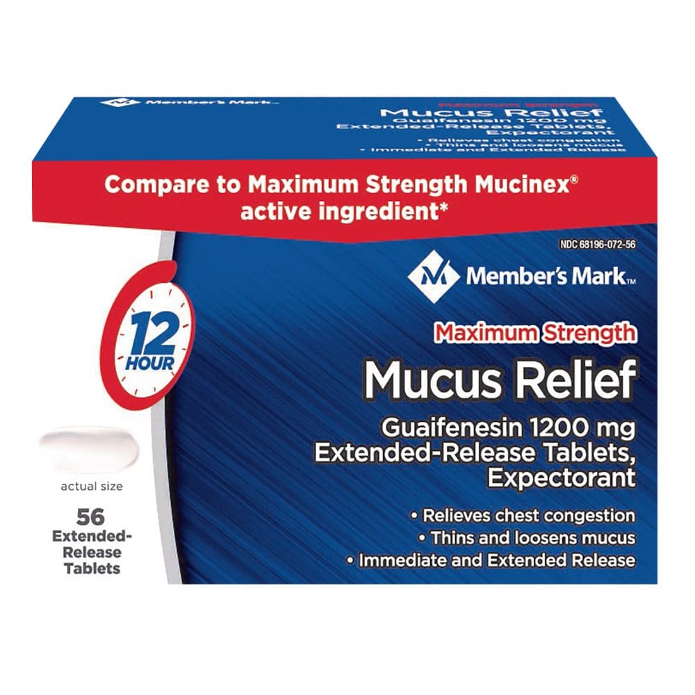 Member's Mark Maximum Strength Mucus Relief Extended Release MS Tablets ...