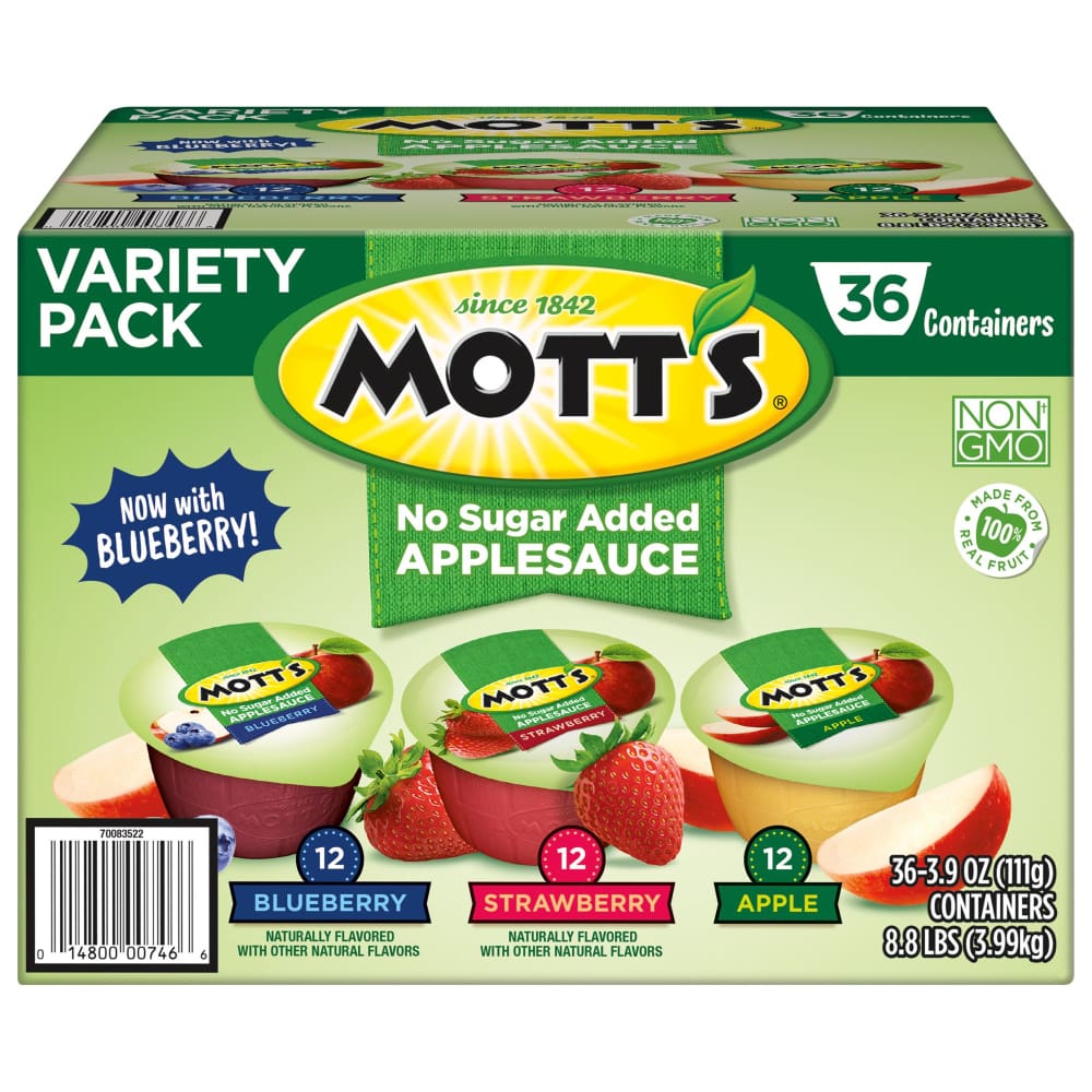 Mott's No Sugar Added Applesauce Variety Pack Cups, 36 pk./3.9 oz ...
