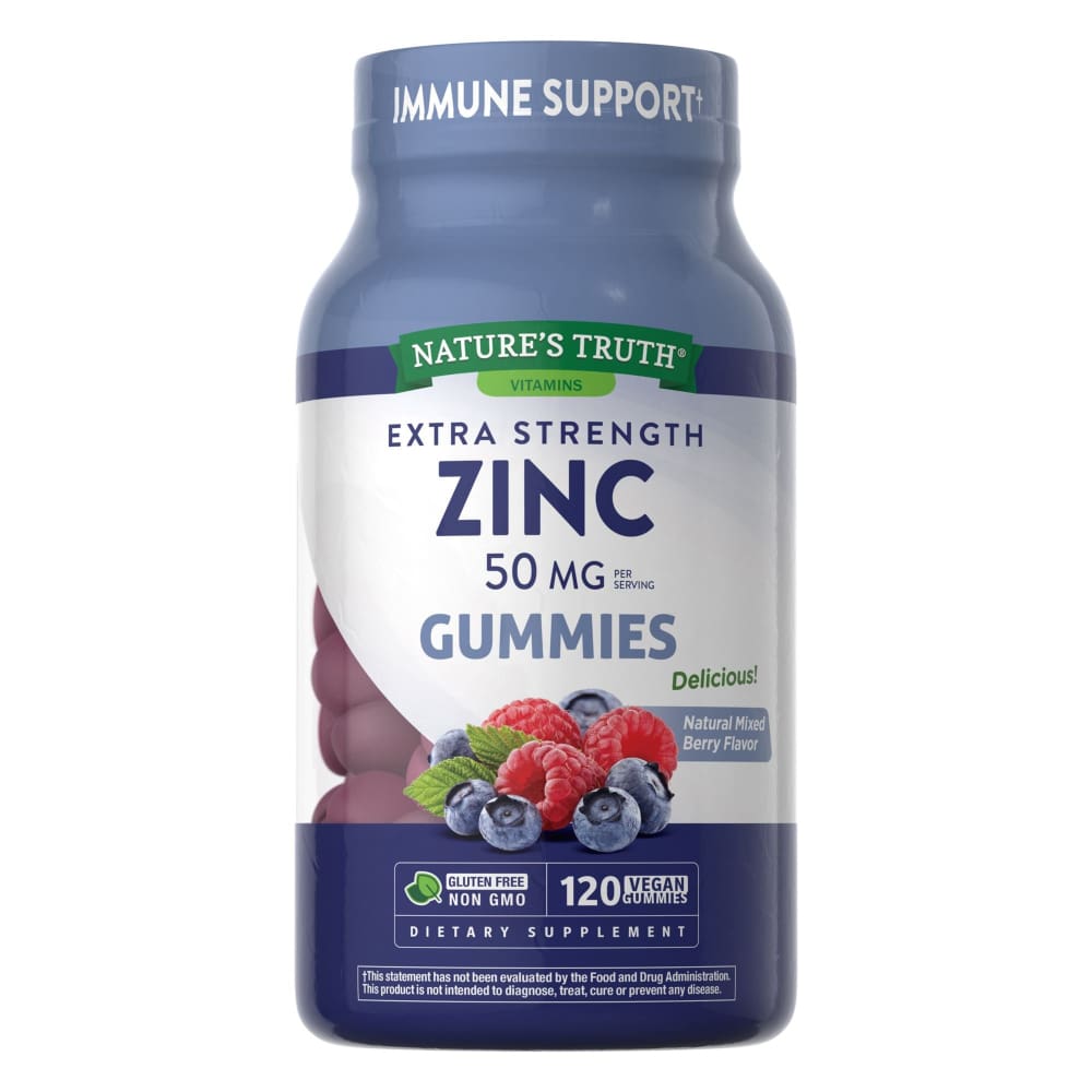 Nature's Truth Zinc Gummies, Extra Strength, Mixed Berry Flavor, 120 ct ...