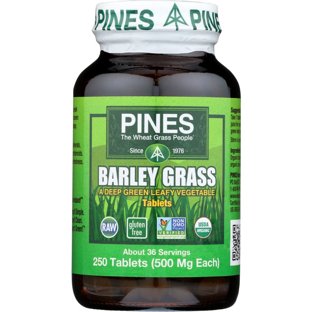PINES WHEAT GRASS: Barley Grass 500mg Organic, 250 cp | ShelHealth