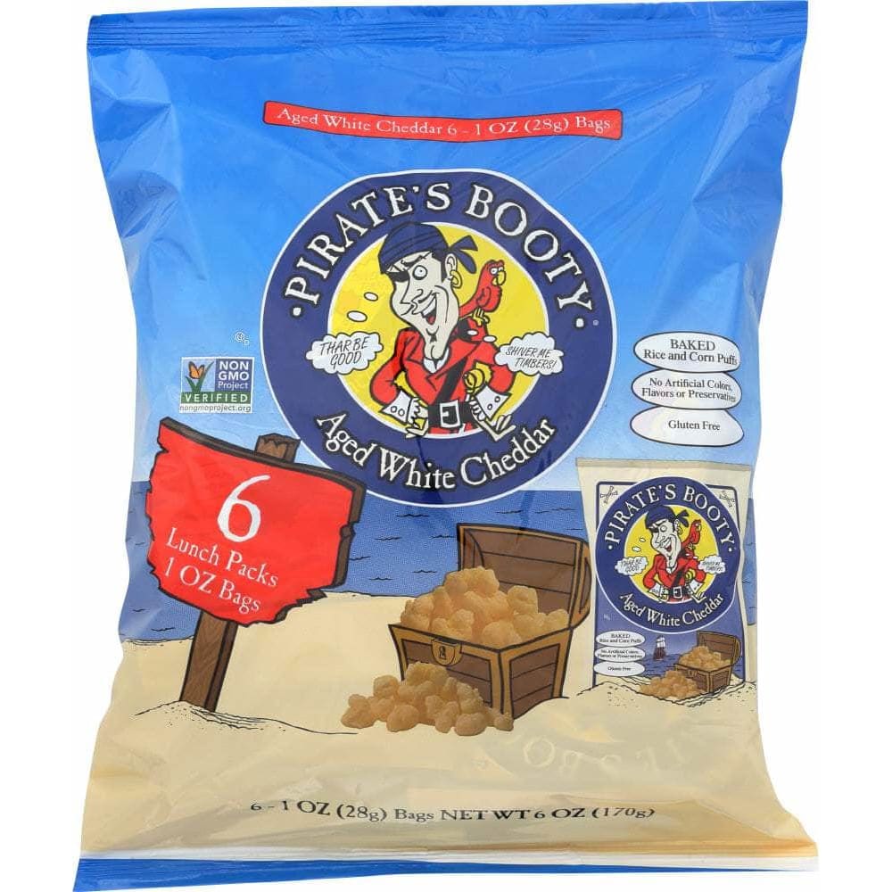 Pirate's Booty Aged White Cheddar Snacks Rice and Corn Puffs, 6 Count ...
