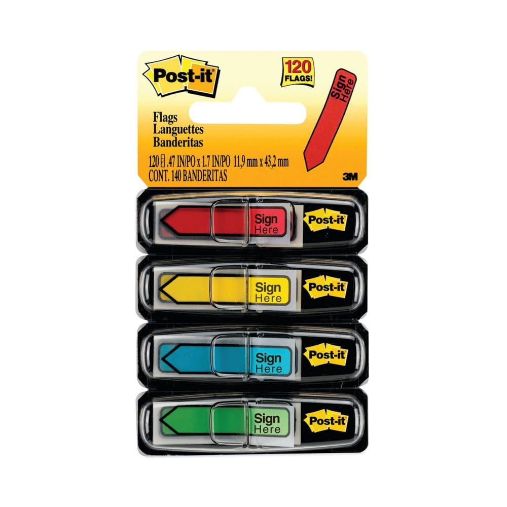 Post-it Flags - Arrow Message 1/2" Flags - "Sign Here" - 4 Colors w ...