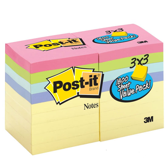 Post-it Notes, 3" x 3", 100 Sheets per Pad, 18 pk. - Pastel | ShelHealth