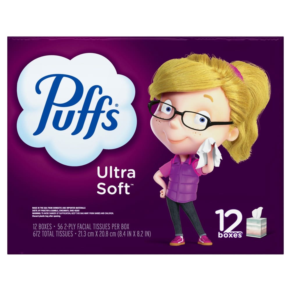Puffs Ultra Soft & Strong 56-Sheet Facial Tissues, 12 pk. | ShelHealth