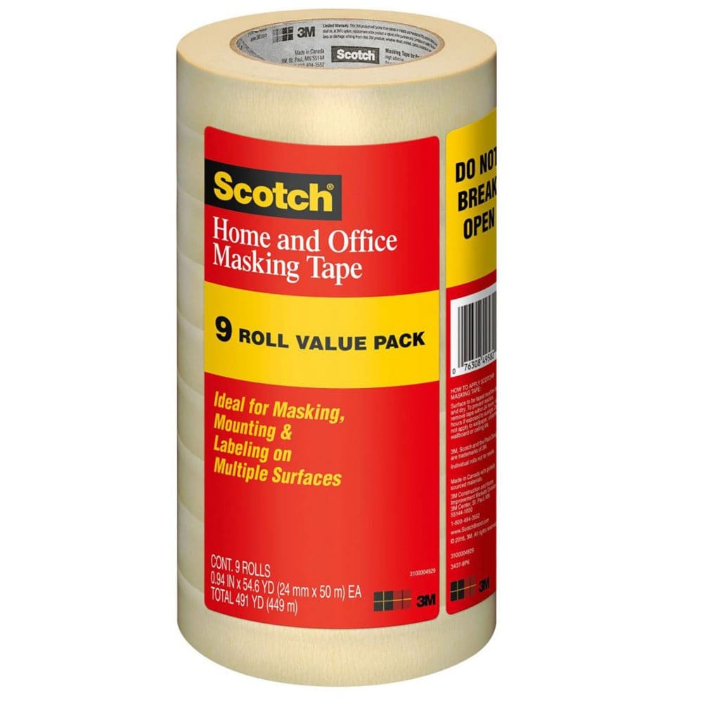Scotch Masking Tape, .94" x 54.6 yds., 3" Core, Tan, 9 Pack | ShelHealth