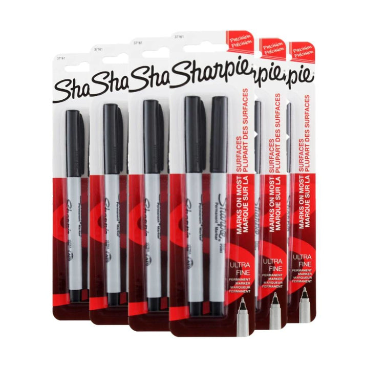 Sharpie Permanent Markers Ultra Fine Tip Black 2 ct ea- 6 Pack | ShelHealth