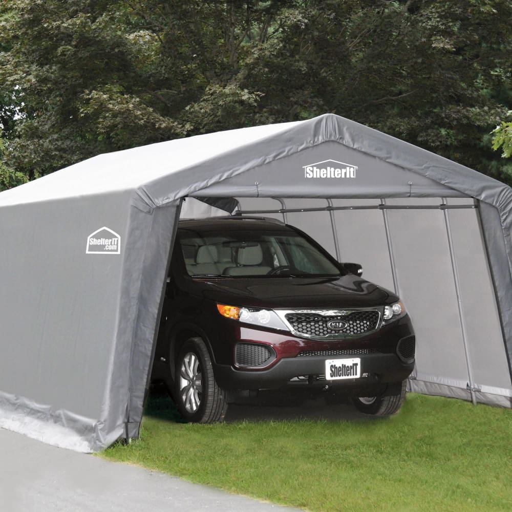 Shelter-It 10' x 20' Steel/Fabric Instant Garage - Gray/White | ShelHealth