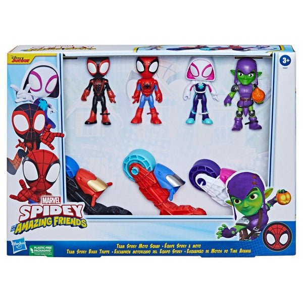 Spidey and Friends Team Spidey Moto Squad Action Figures & Motorcycle ...