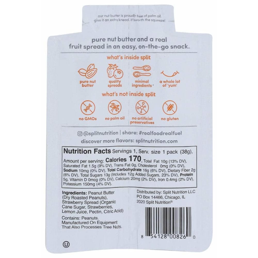 SPLIT NUTRITION: Peanut Butter & Strawberry Spread, 1.34 oz (Case of 4 ...