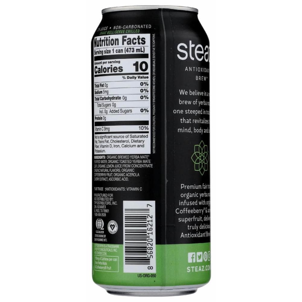 STEAZ: Organic Unsweetened Half & Half Yerba Mate, 16 oz (Case of 5 ...