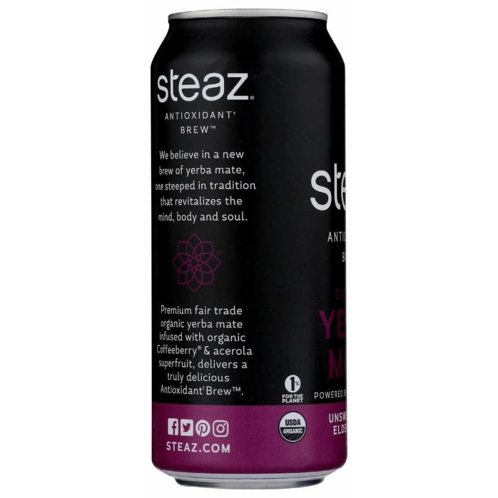 STEAZ: Unsweetened Elderberry Yerba Mate, 16 oz (Case of 5) | ShelHealth