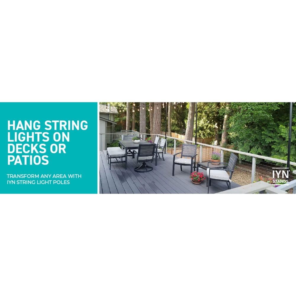 String-Light Pole Stand and Mounting Plate with 25' LED String Lights ...