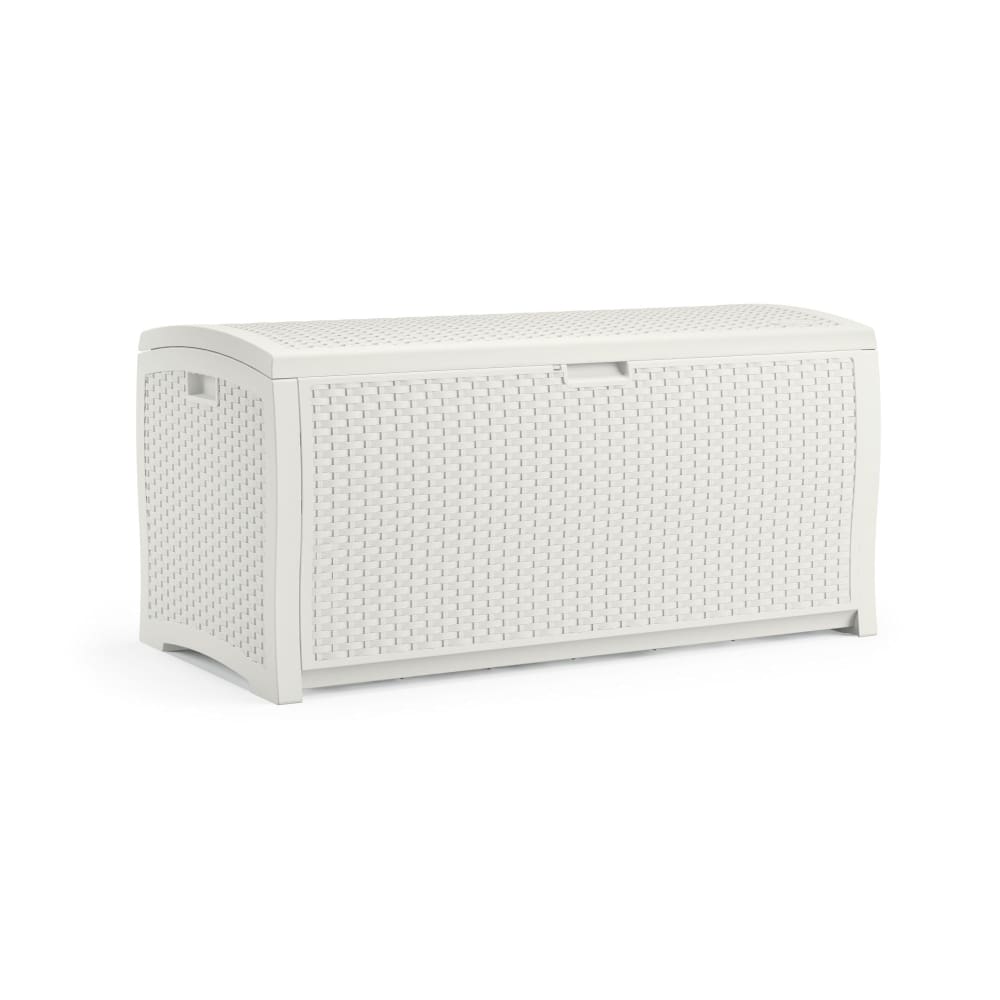 Suncast 99 Gal. Resin Wicker Deck Box - White | ShelHealth