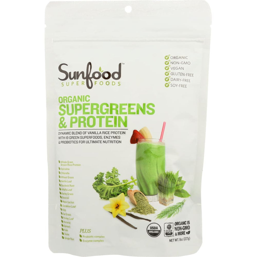 SUNFOOD SUPERFOODS: Supergreens Protein, 8 oz | ShelHealth