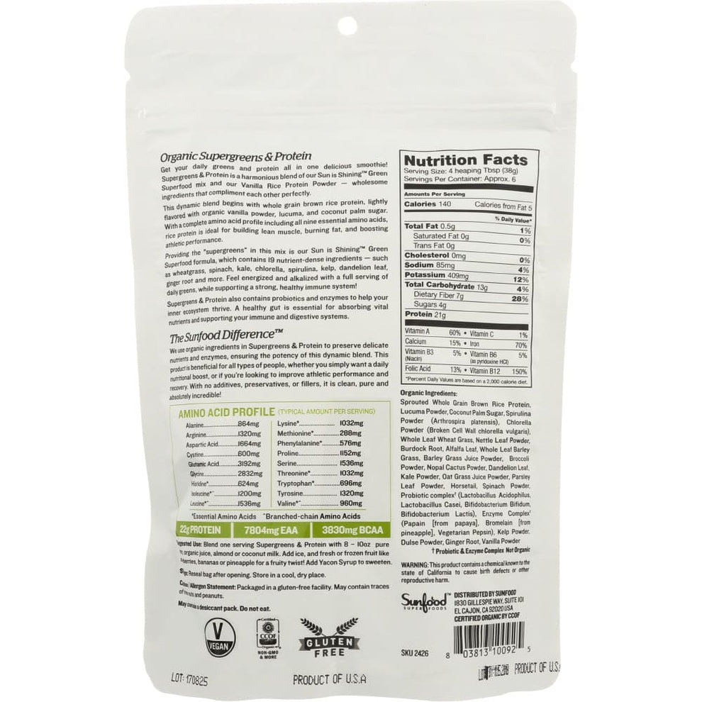SUNFOOD SUPERFOODS: Supergreens Protein, 8 oz | ShelHealth