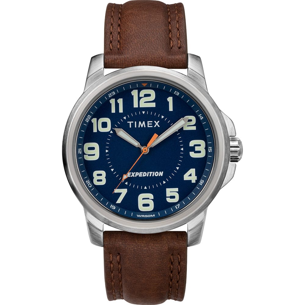 Timex Men's Expedition® Metal Field Watch - Blue Dial/ Brown Strap ...